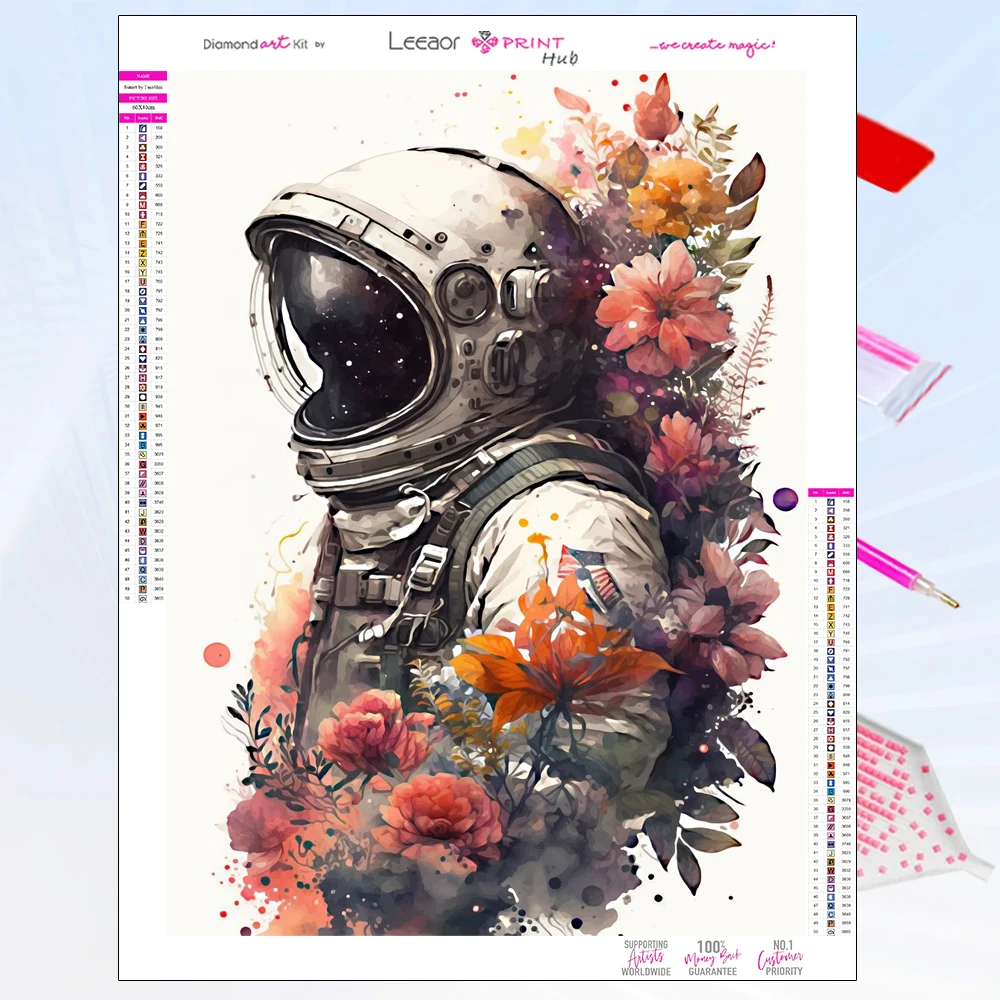 5D-Diy-Astronaut-Diamond-Painting-Fantasy-Floral-Full-Rhinestone-Mosaic ...