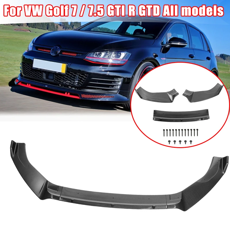 3 Pcs Carbon Fiber Front Bumper Lip Spoiler Splitter For Volkswagen Vw ...