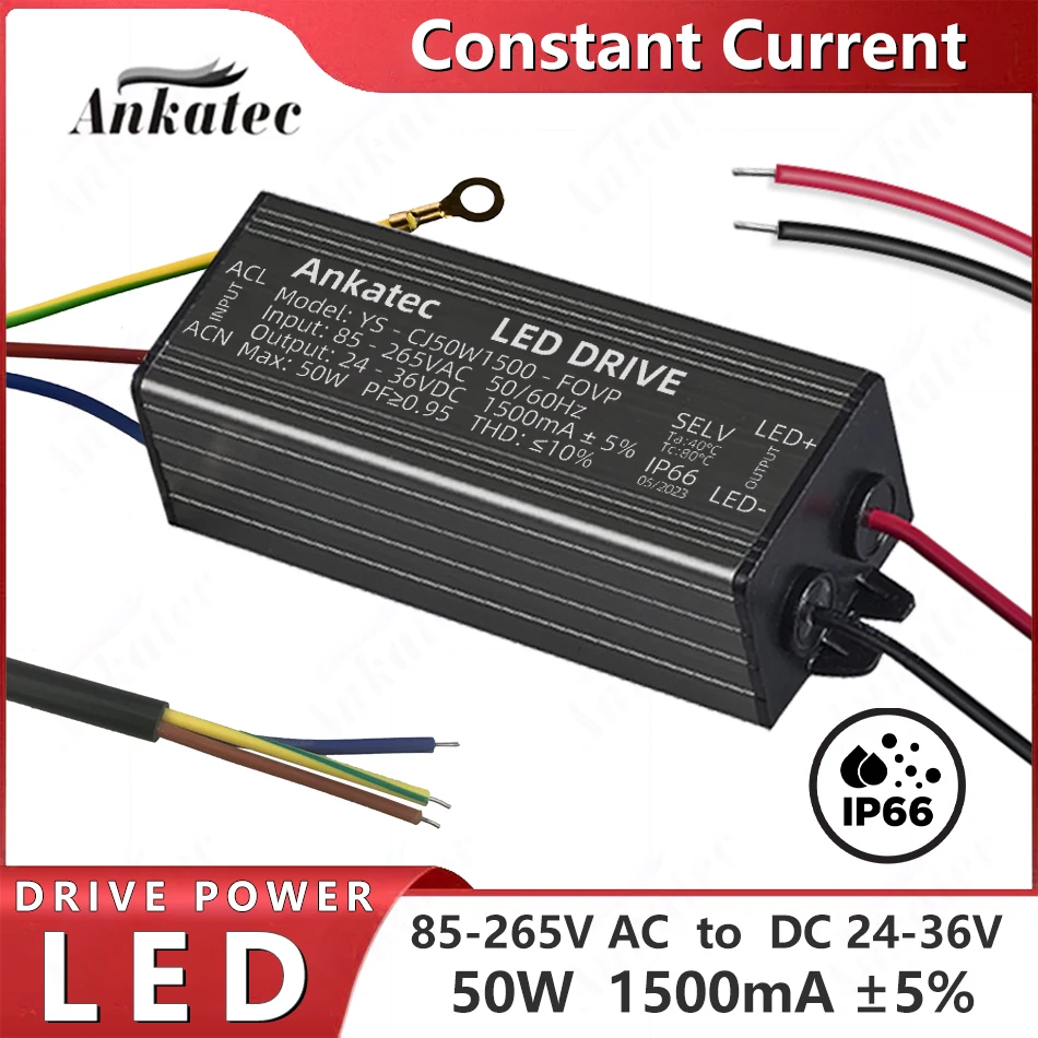 LED Driven Lighting Transformer 85-265V AC to DC 24-36V 1500mA Max 50W ...