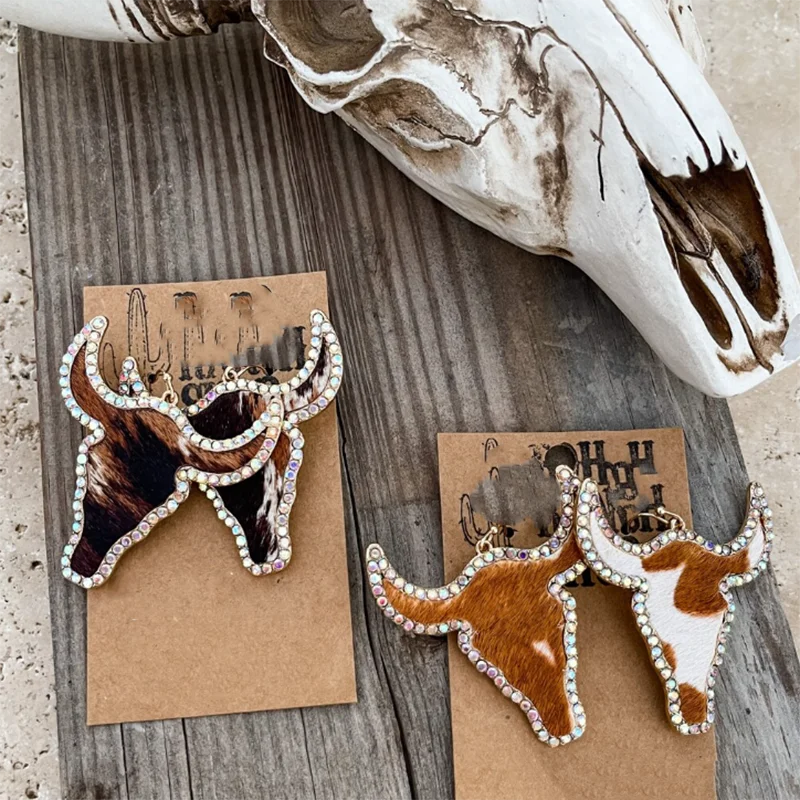 Genuine-Leather-Cow-Steer-Head-Cowboy-Cowgirl-Western-Earring-Piercing ...