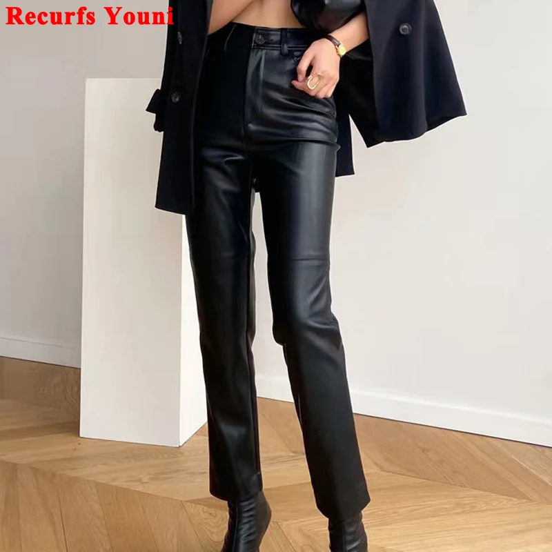 Women-Leather-Tight-Trousers-New-Minimalist-High-Waisted-Diagonal ...