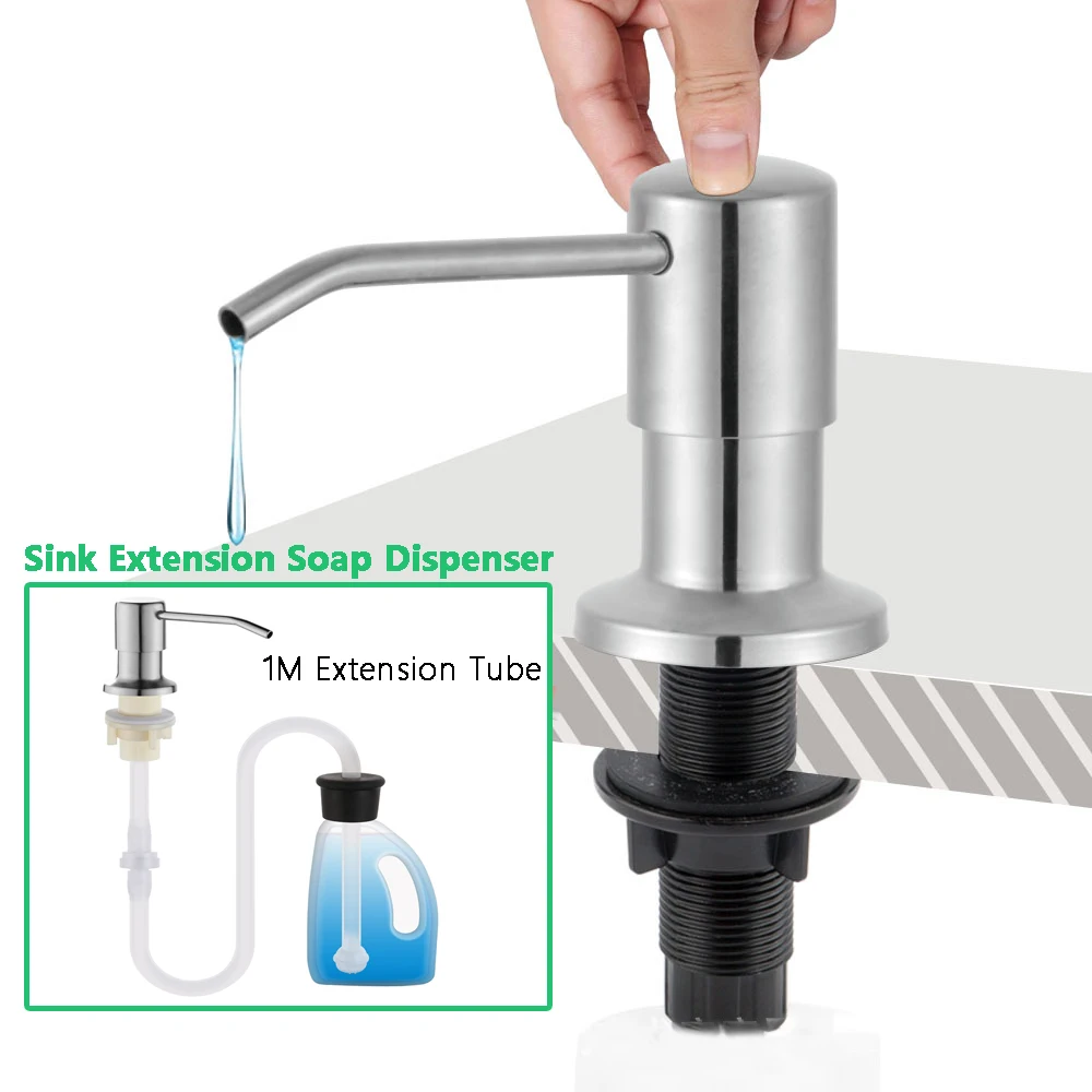 Kitchen-Sink-Liquid-Soap-Dispenser-Extend-Pump-with-Tube-Hose-Stainless ...