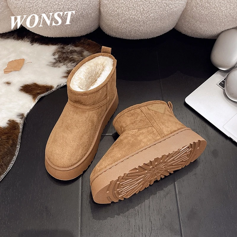 WONST New Winter Low-top Snow Boots Shoes Genuine Leather Boot Designer ...
