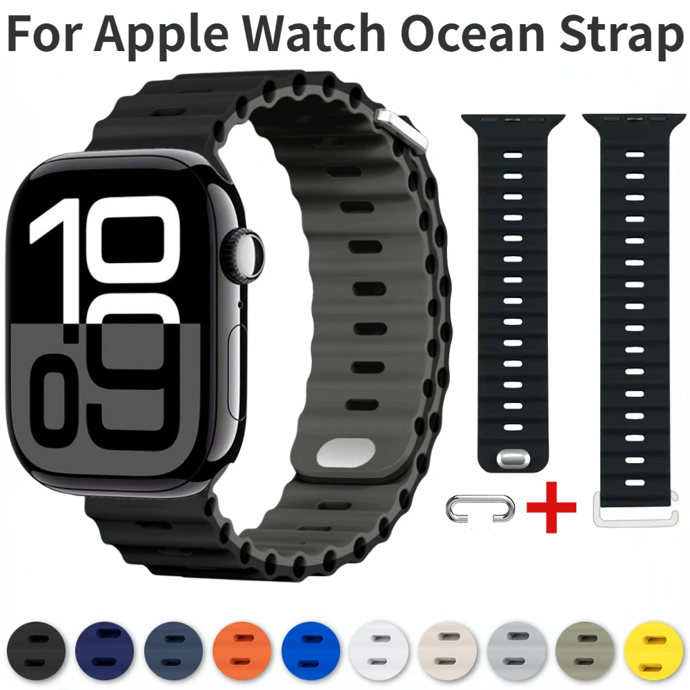 Ocean Silicone Strap for Apple Watch Band Series 10 46mm 42mm Ultra ...