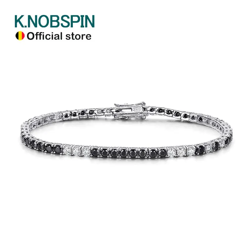 KNOBSPIN Black White All Moissanite Tennis Bracelets for Women Man Original s925 Sterling Silver ...