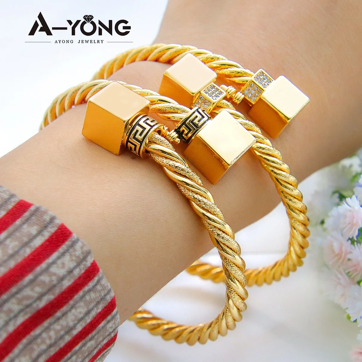 Dubai-Gold-Twisted-Bangle-21k-Cold-Plated-Middle-East-Copper-Charm ...