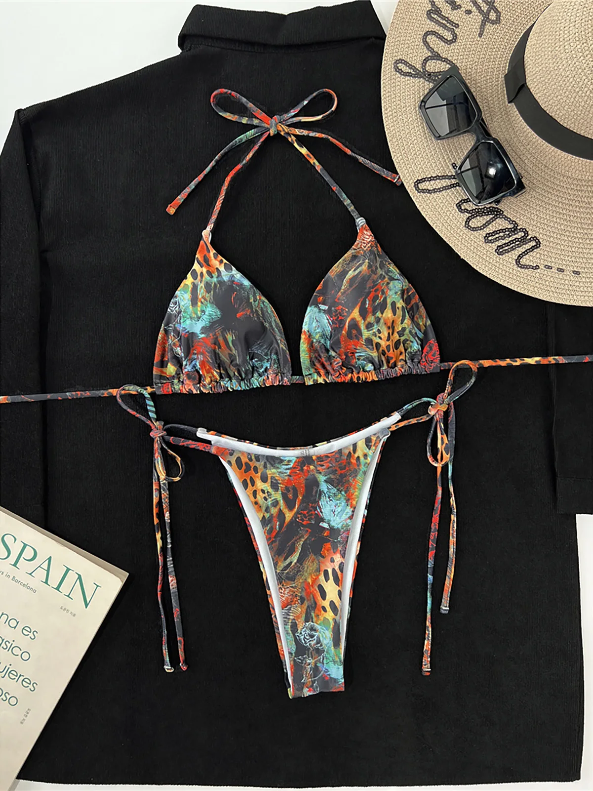 2025 Sexy Printed Halter High Leg Cut Bikini Female Swimsuit Women ...