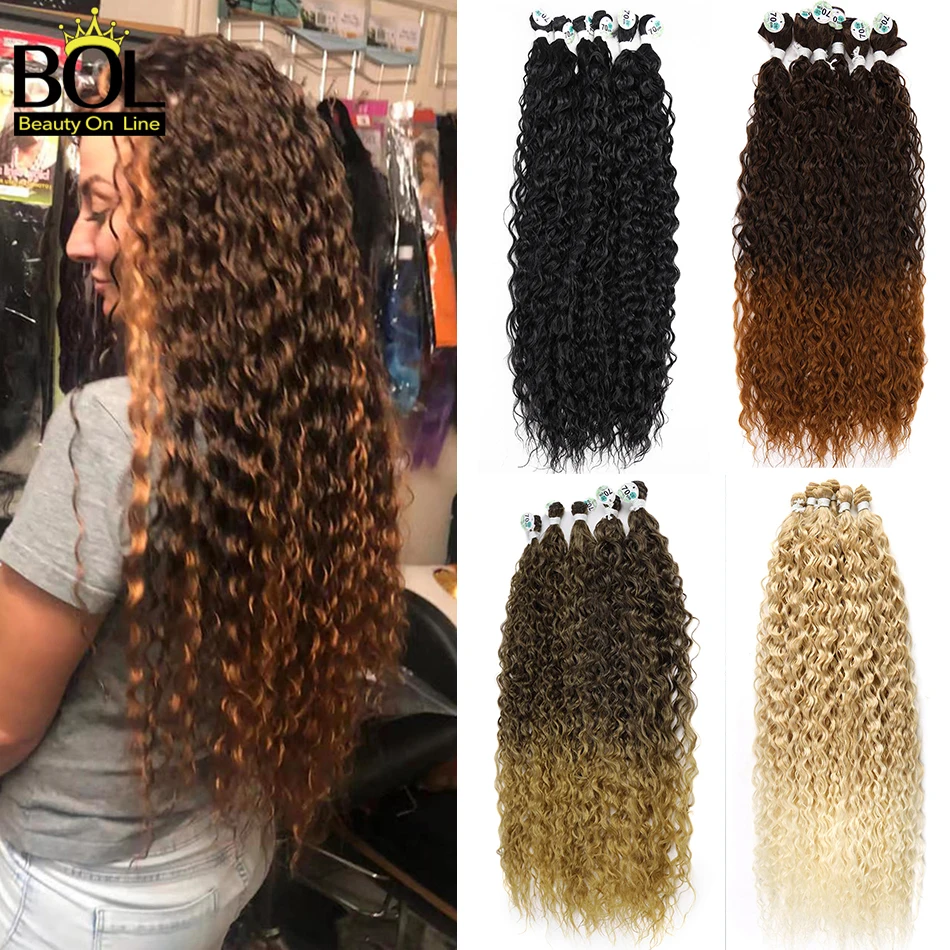 Curly Blonde Synthetic Hair Bundles | Ombre Synthetic Hair Bundle ...