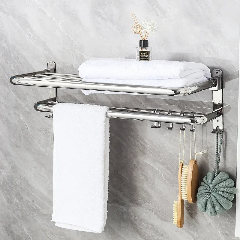 304-Stainless-Steel-thick-Towels-Rack-Perforated-Foldable-Bathroom ...