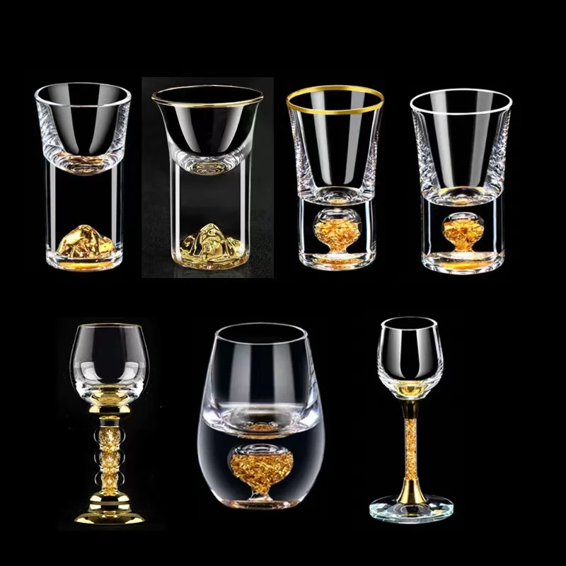 24K-Gold-Leaf-Pequeno-Shot-Glass-Sem-Chumbo-Cristal-Gild-Constru-do-Em ...