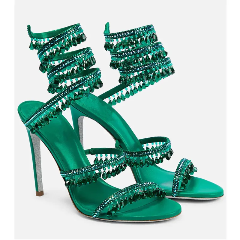 Bling Crystal Snake- Liked Straps Twined Sandals Woman Green Purple ...