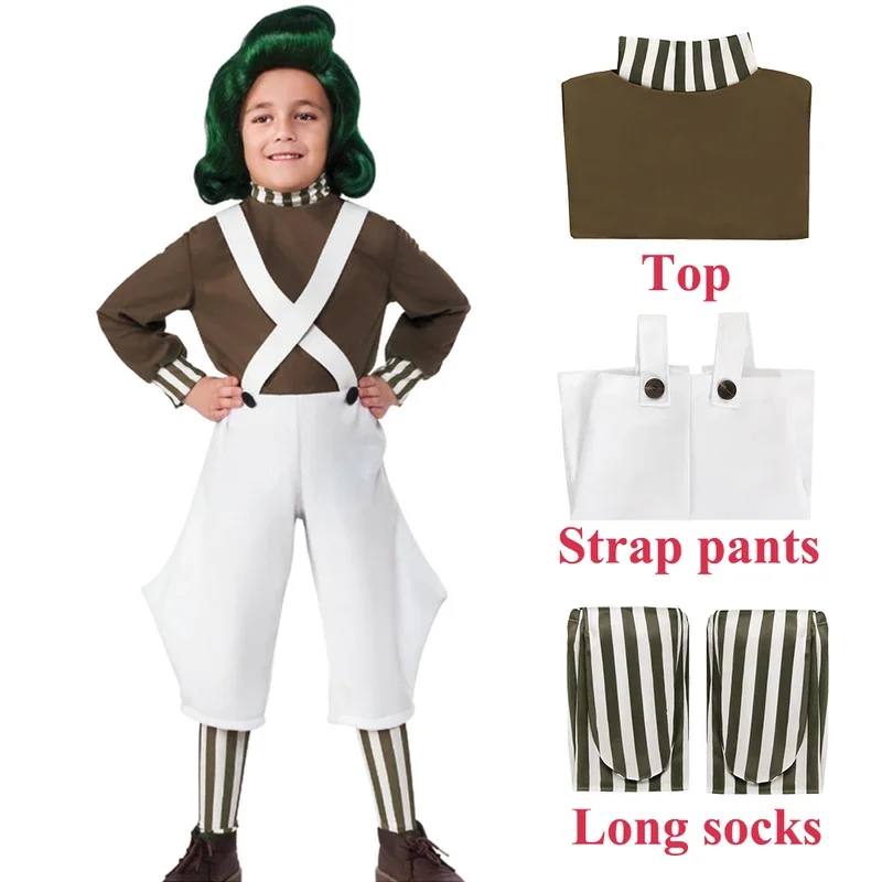 Movie-Chocolate-Factory-Oompa-Cosplay-Costume-Children-Tops-Strap-Pants ...