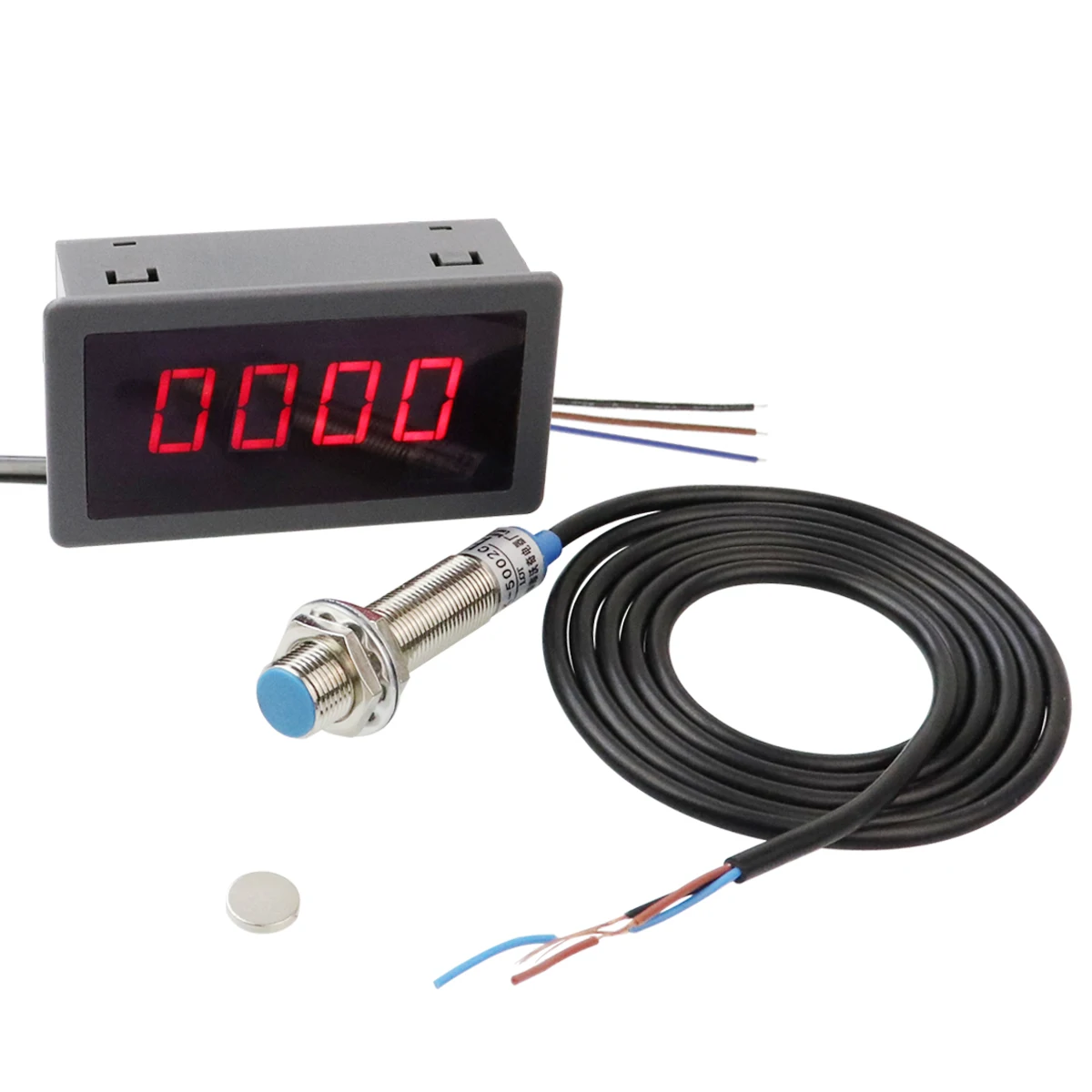 AC-220V-4-Digital-LED-RED-Tachometer-RPM-Speed-Meter-Hall-Proximity ...