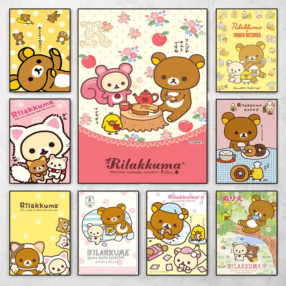 Anime Cute Cartoon R-Rilakkuma Poster Wall Art Canvas Printing Manga ...