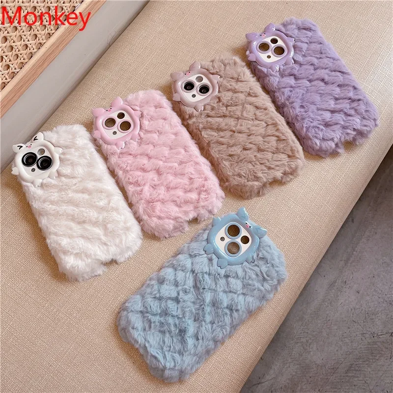 Warm Fluffy Fur Phone Case For iPhone 15 14 Plus 13 12 11 Pro Max Grid ...
