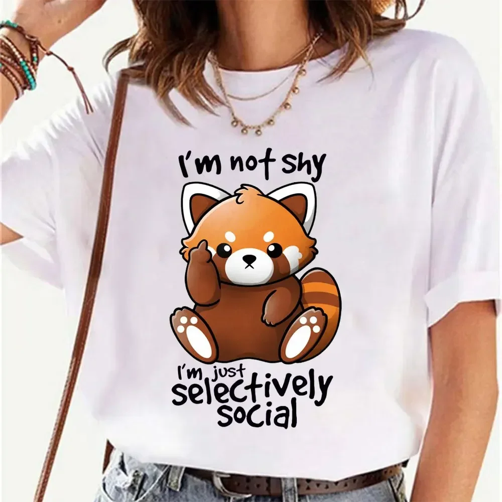 Shy-Red-Panda-Print-T-shirt-for-Women-Clothes-Chibi-Animal-Funny-Cute ...