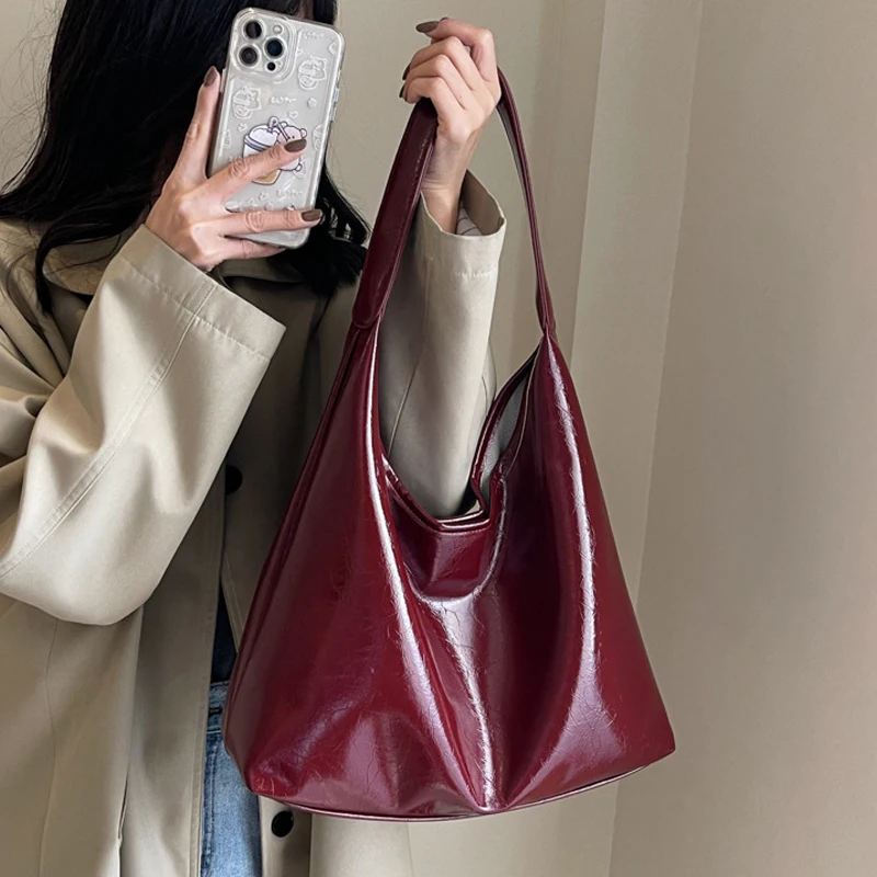 Soft PU Leather Quality Underarm Bag Vintage Wine Red Ladies Shoulder ...