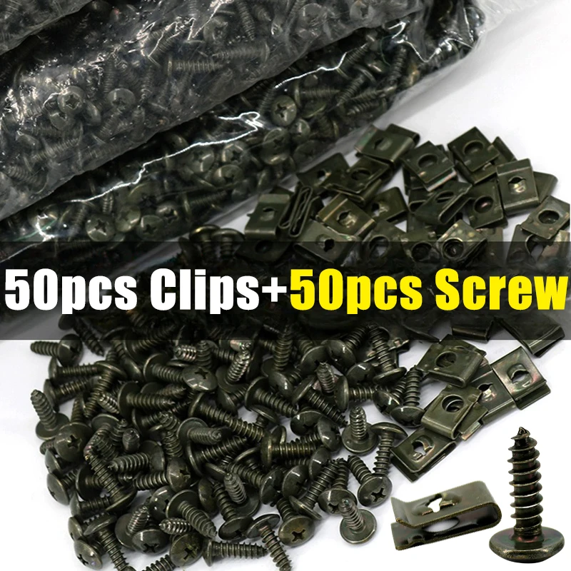 100PCS-SET-Car-Motorcycles-Metal-Screw-Fastener-Clips-U-Type-Clip-with ...