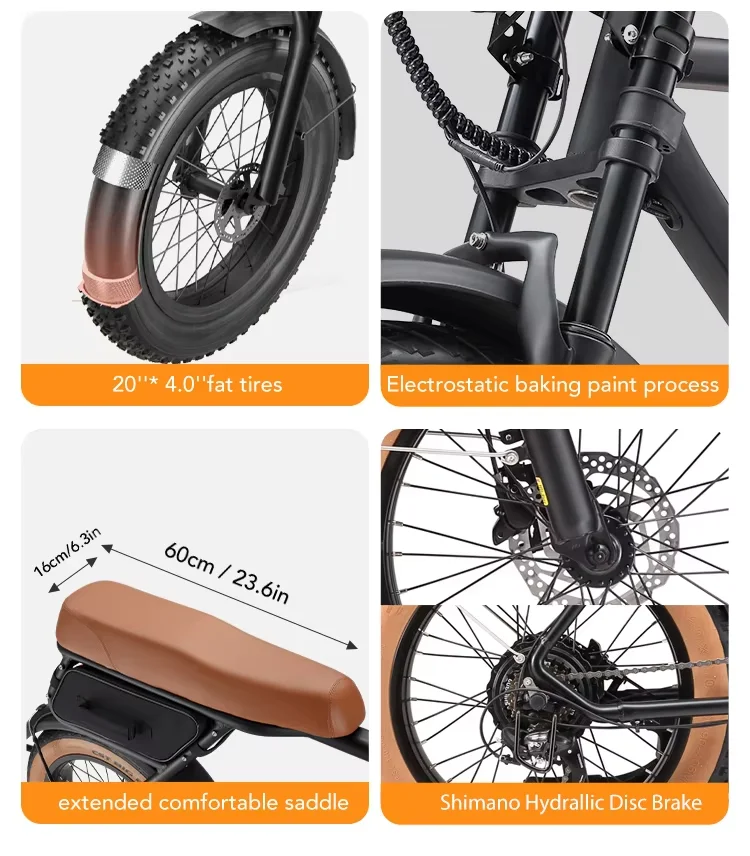 Hydrallic Disc Electric Bike 20AH Battery 20inch Fat Tire E-bike Urban ...