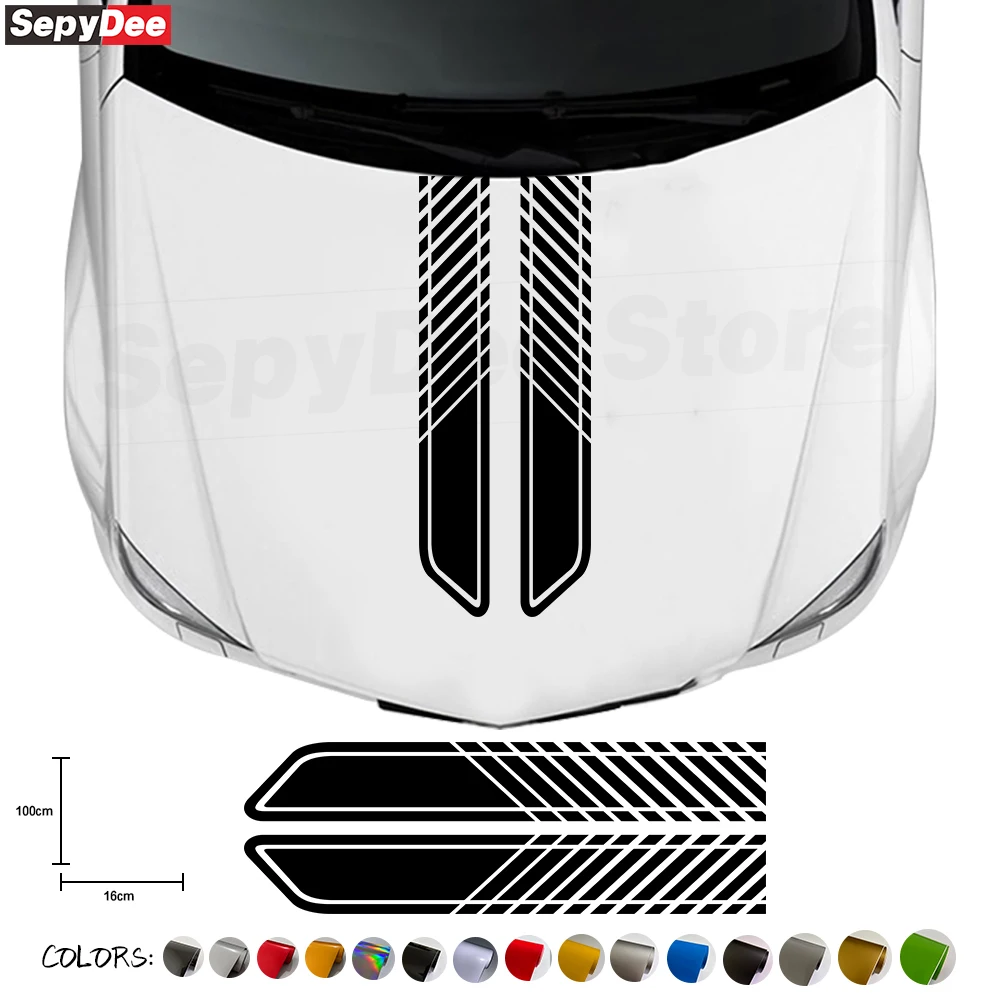 2Pcs-Universal-Car-Head-Engine-Cover-Stickers-Racing-Stripes-Hood ...