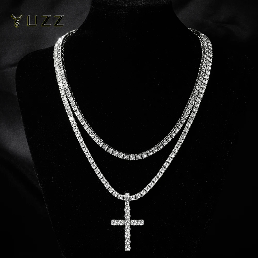 Men-Women-Hip-Hop-Cross-Pendant-Necklace-Strap-Men-4mm-Zircon-Tennis ...