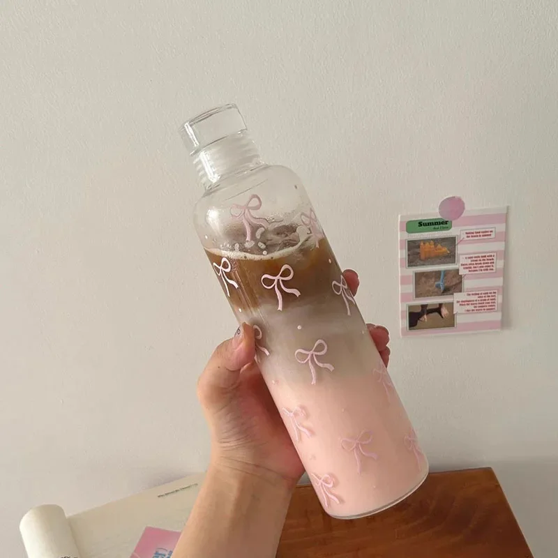 500ml-Water-Cup-Transparent-Plastic-with-Water-Level-Scale-Cute-Bow ...