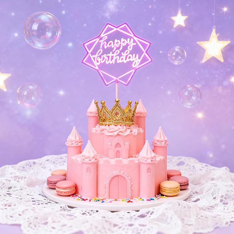1pc Happy Birthday LED Light Cake Decoration Cake Topper Neon Sign for ...