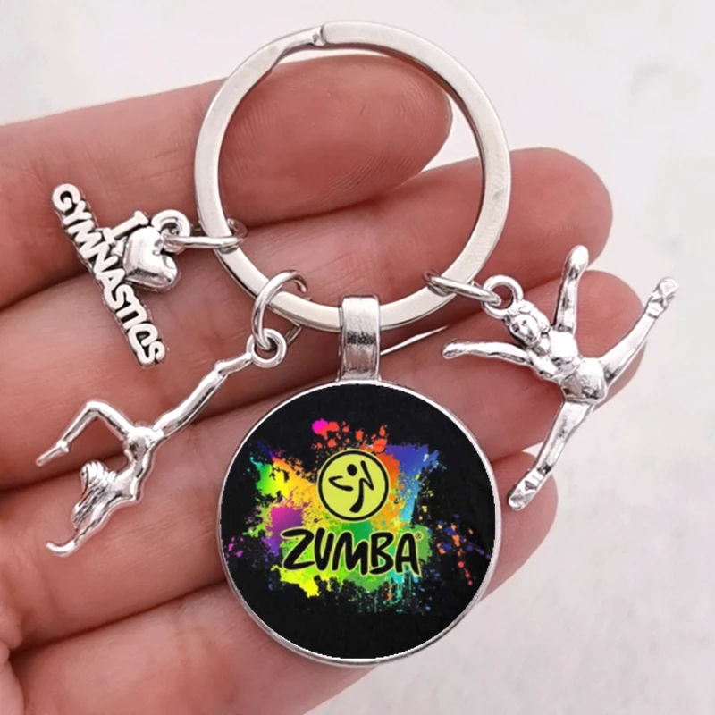 Fashion Zumba Glass Keychain Fitness Dance Letter Photo Keychain Sport ...