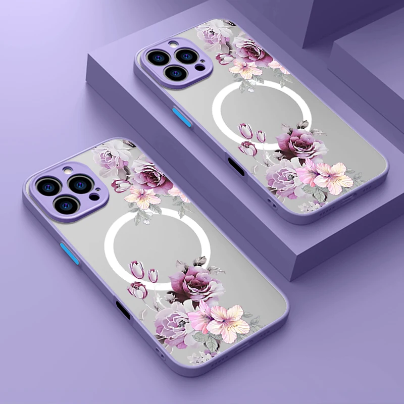 Purple Peony Print Magnetic Phone Case For iPhone Air 17 15 16 14 Pro ...