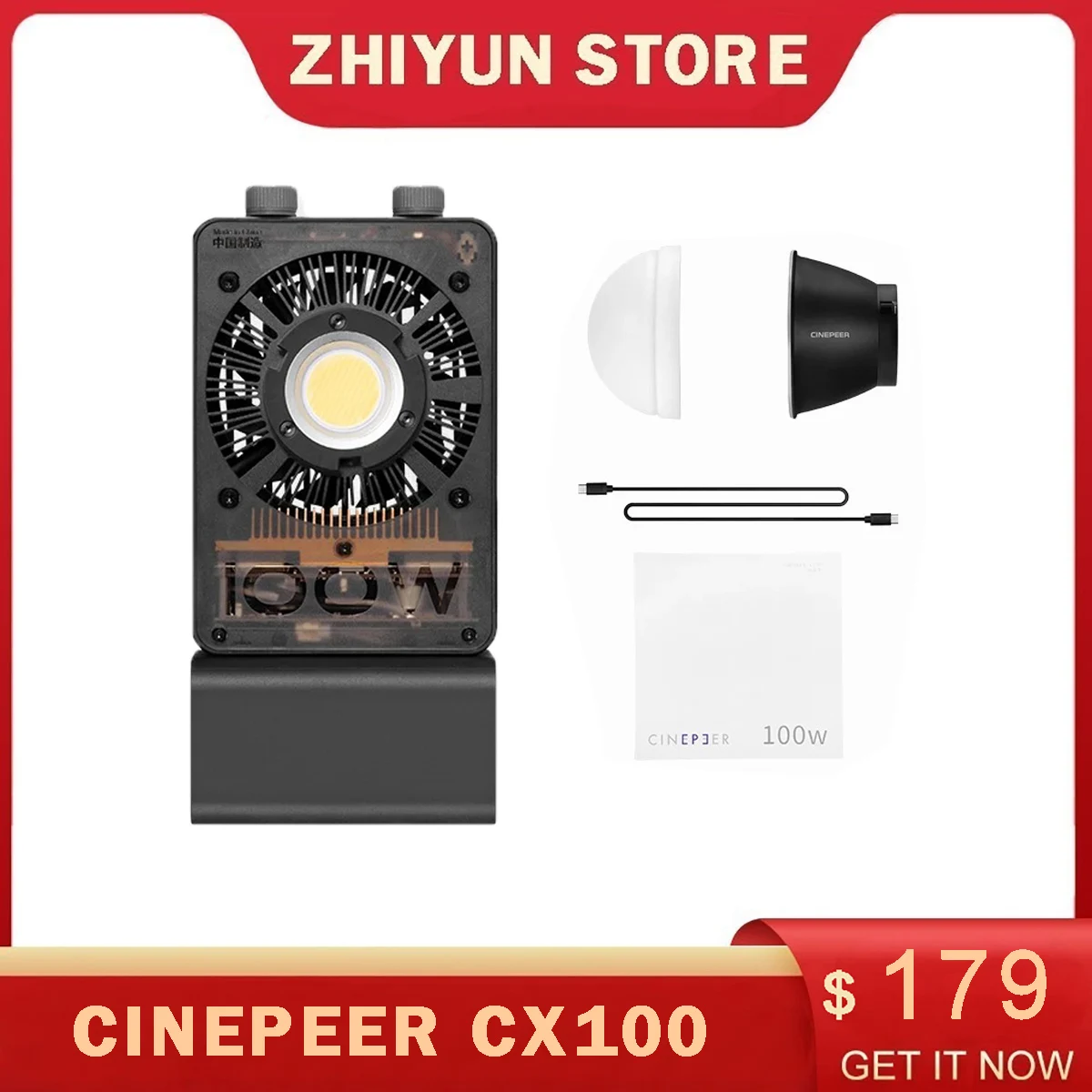 ZHIYUN-CINEPEER-CX100-100W-Handheld-COB-Light-Pocket-LED-Video-Light-Bi ...