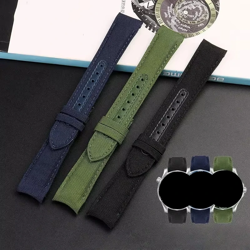 20mm 22mm Curved End Nylon Leather Watch Band for Omega Planet Ocean ...