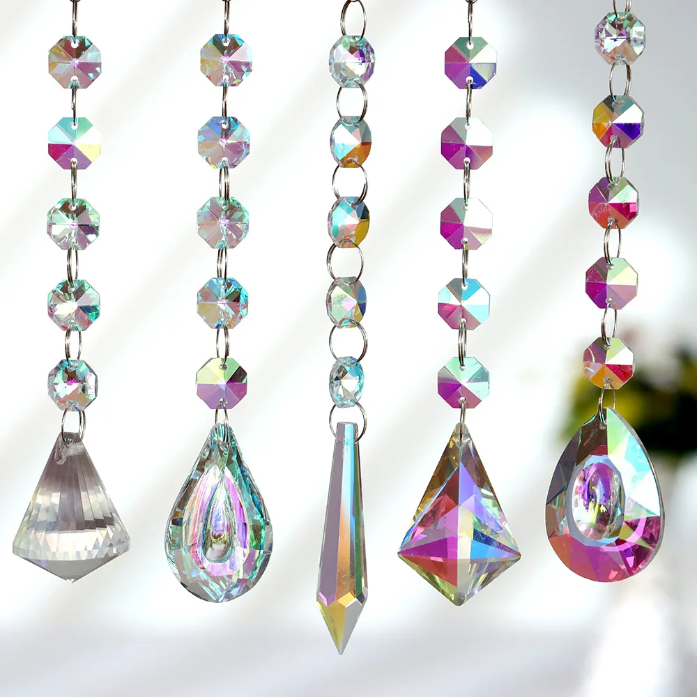 Crystal-Beads-Pendant-Diamond-Prism-Ball-Chandelier-Hanging-Chain-DIY ...