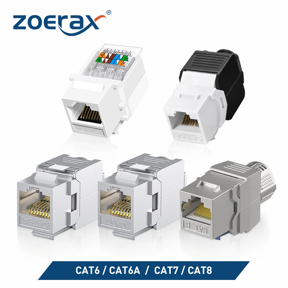 ZoeRax CAT8 CAT7 CAT6A CAT6 RJ45 Keystone Jack STP/UTP Toolless Modular ...