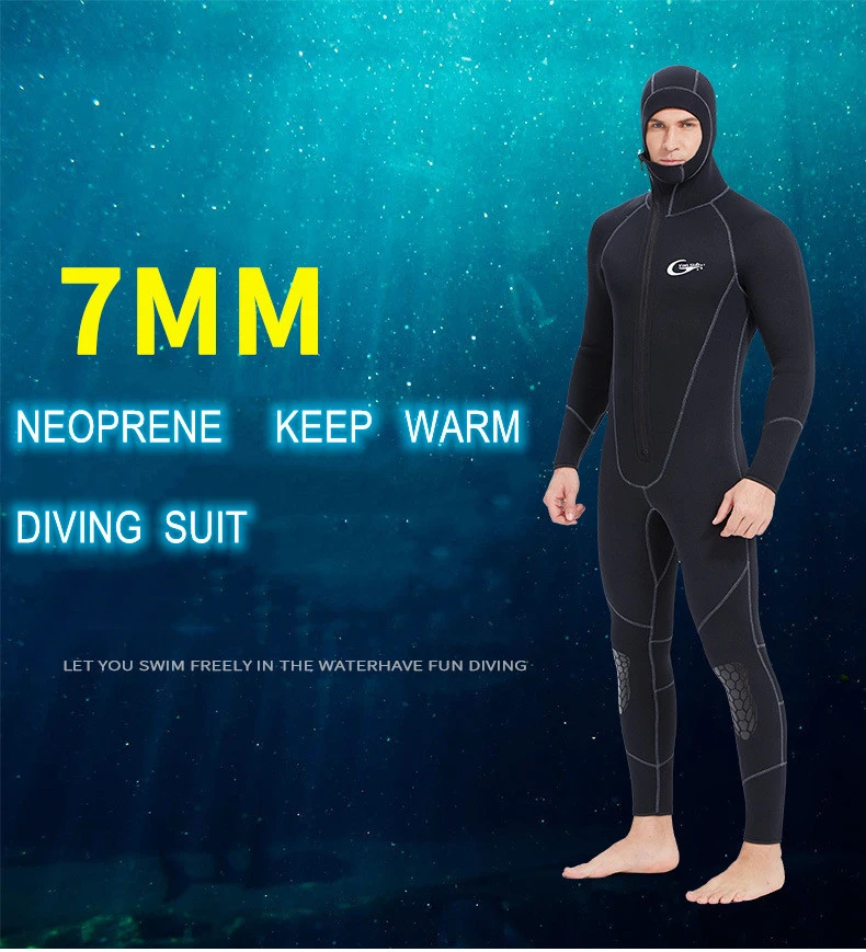 7MM Neoprene Adults Keep Warm Full Body Snorkeling WetSuit Hooded Scuba ...