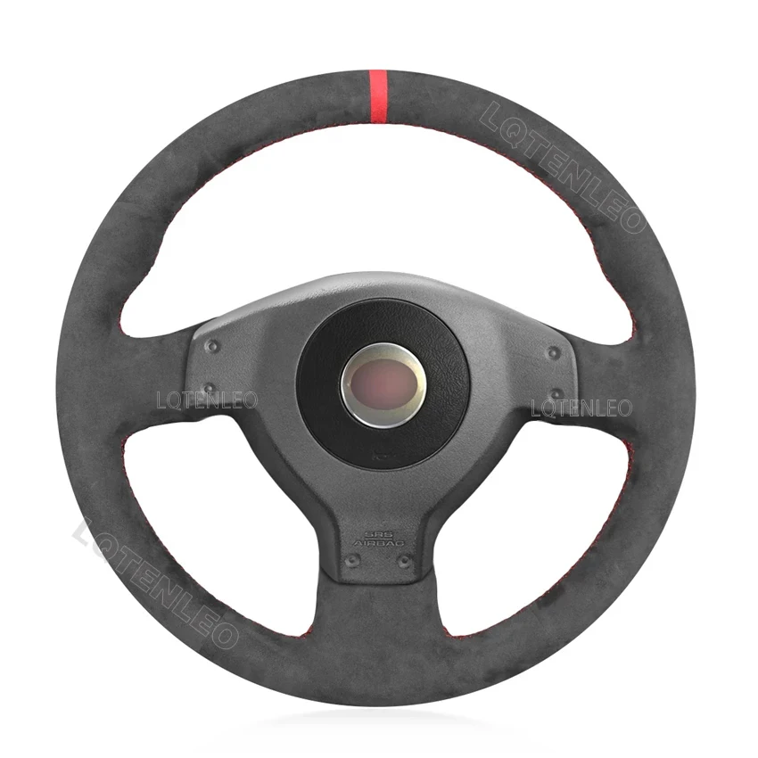 Alcantara negra para volante de coche, marcador rojo, cosido a mano ...