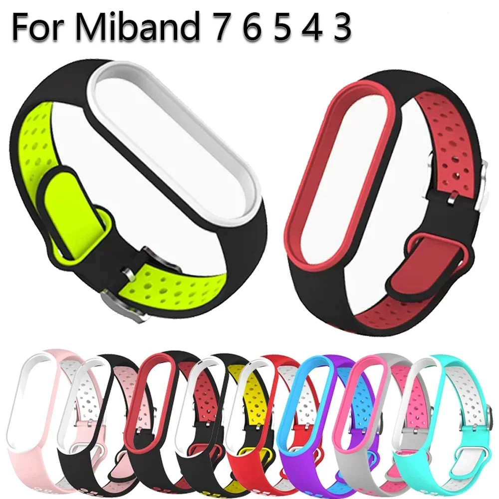 Belt For Xiaomi Mi Band 7 5 6 Two-color Silicone Bracelet Sport ...