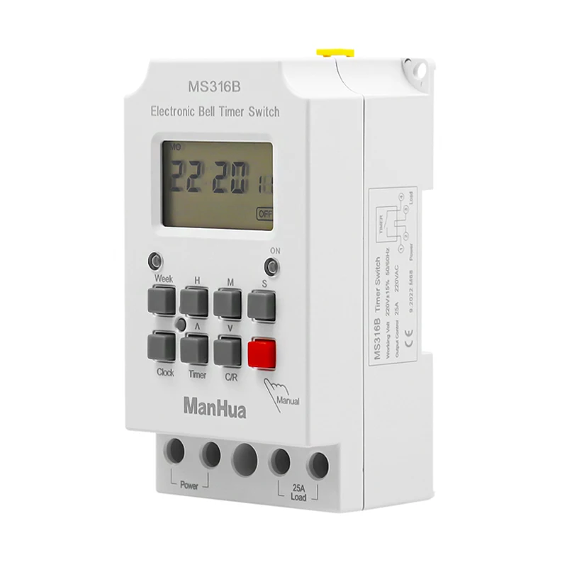 Manhua MS316B 200-240VAC 25A 68ON Programmable Din Rail Digital Timer ...