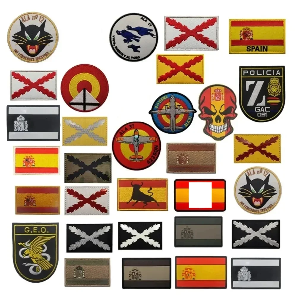 Spanish-Flag-Burgundy-Cross-Patch-Embroidered-Emblem-Military-Tactical ...