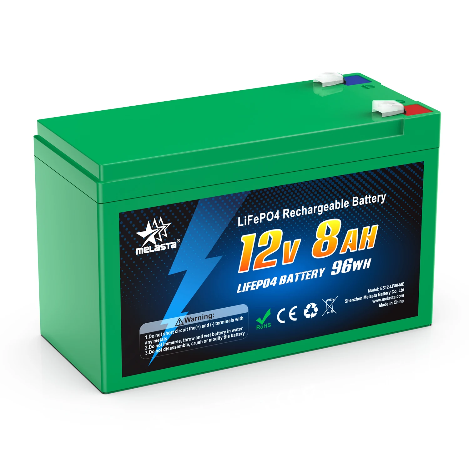 Melasta 12V 8Ah LiFePO4 Battery Pack Bulit in BMS Rechargeable Lithium ...