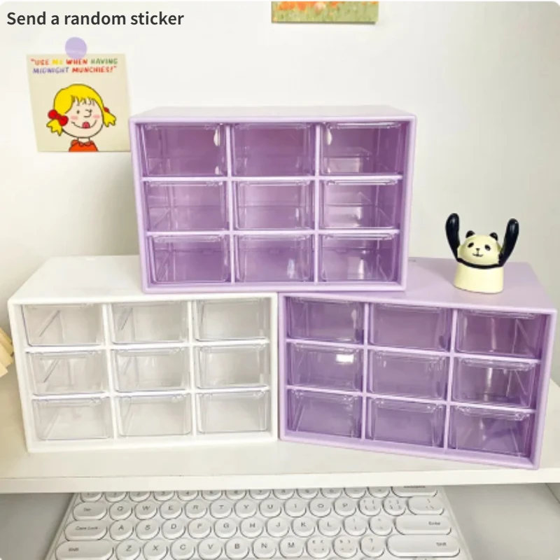 Cute-Desktop-9-Grid-Storage-Boxes-Organizer-Transparent-Small-Drawer ...