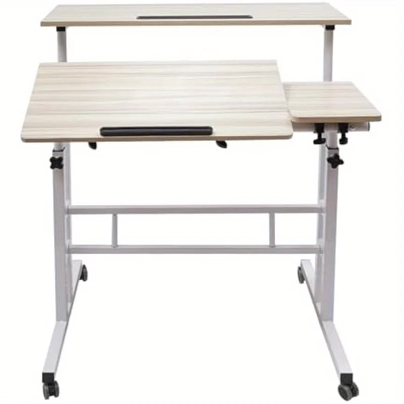 27.5'' Mobile Stand Up Desk White Adjustable Height Rolling Desk ...