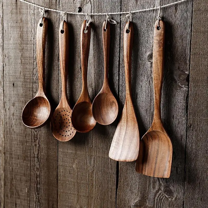 4PCS wooden Cooking Spoons Natural Wooden Kitchen Tableware Tool Soup ...