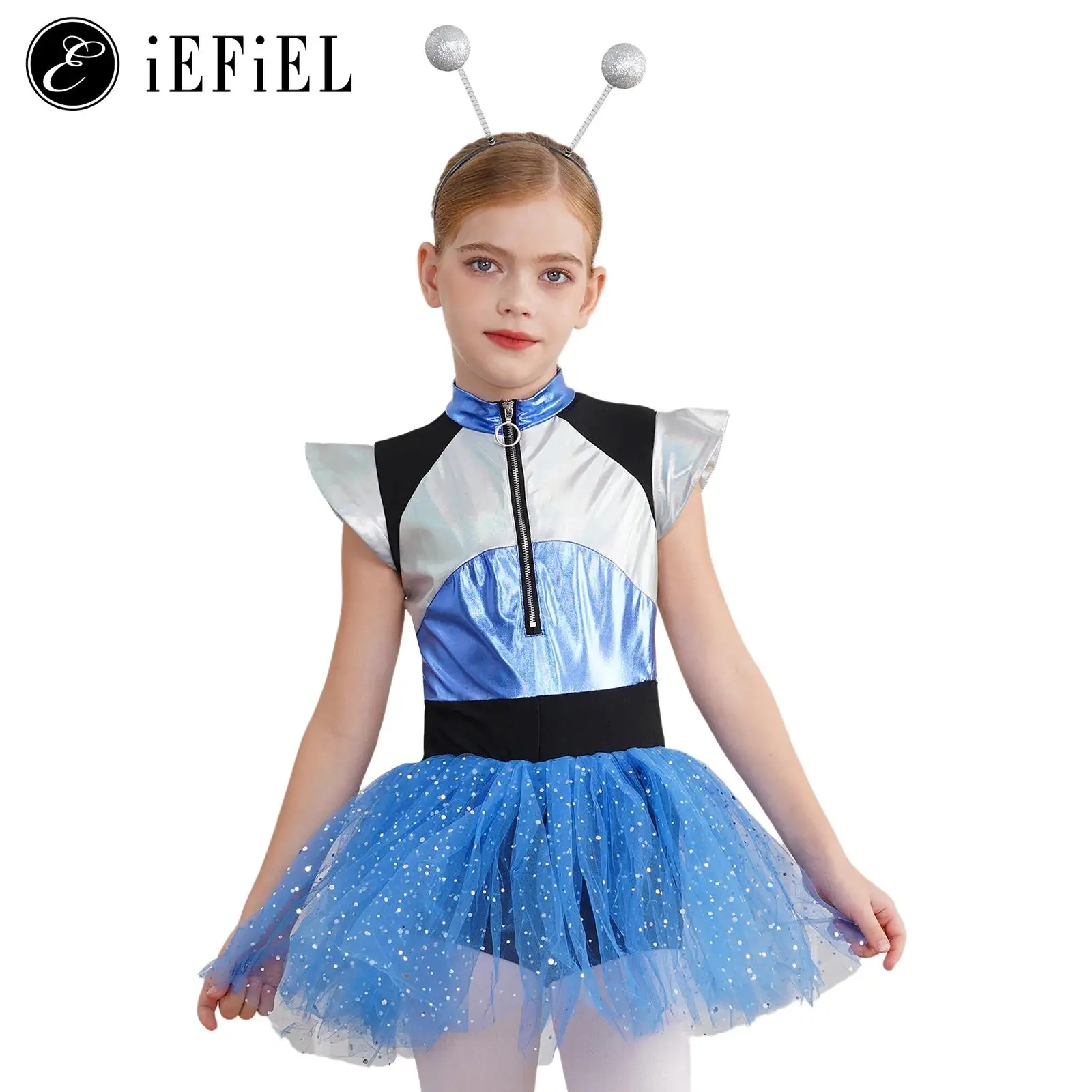 Girls Shiny Alien Outerspace Halloween Cosplay Costume Cap Sleeve ...