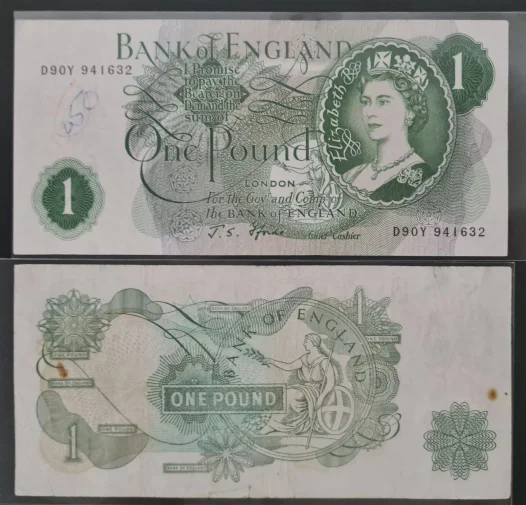 1970-1977-Great-Britain-1-pound-Original-Notes-Fuera-De-uso-Ahora ...