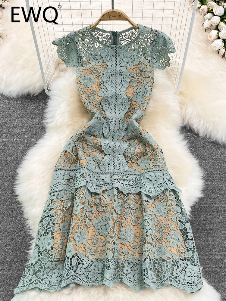 Ewq doce vestido feminino oco para fora crochê casual o neck cintura alta a linha sem mangas ...