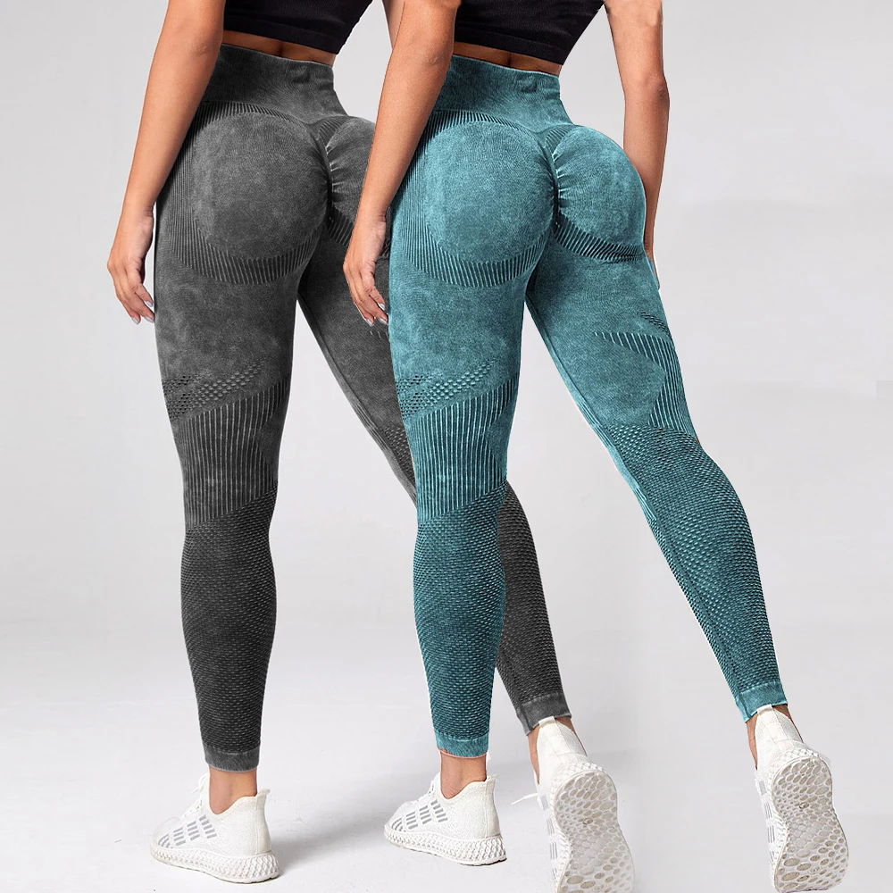 2PCS Women Leggings Washing Yoga pants Bubble Butt Push Up Fitness ...