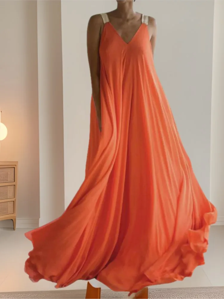 Summer New Woman Boho Maxi Dress Fashion Spaghetti Strap Solid ...