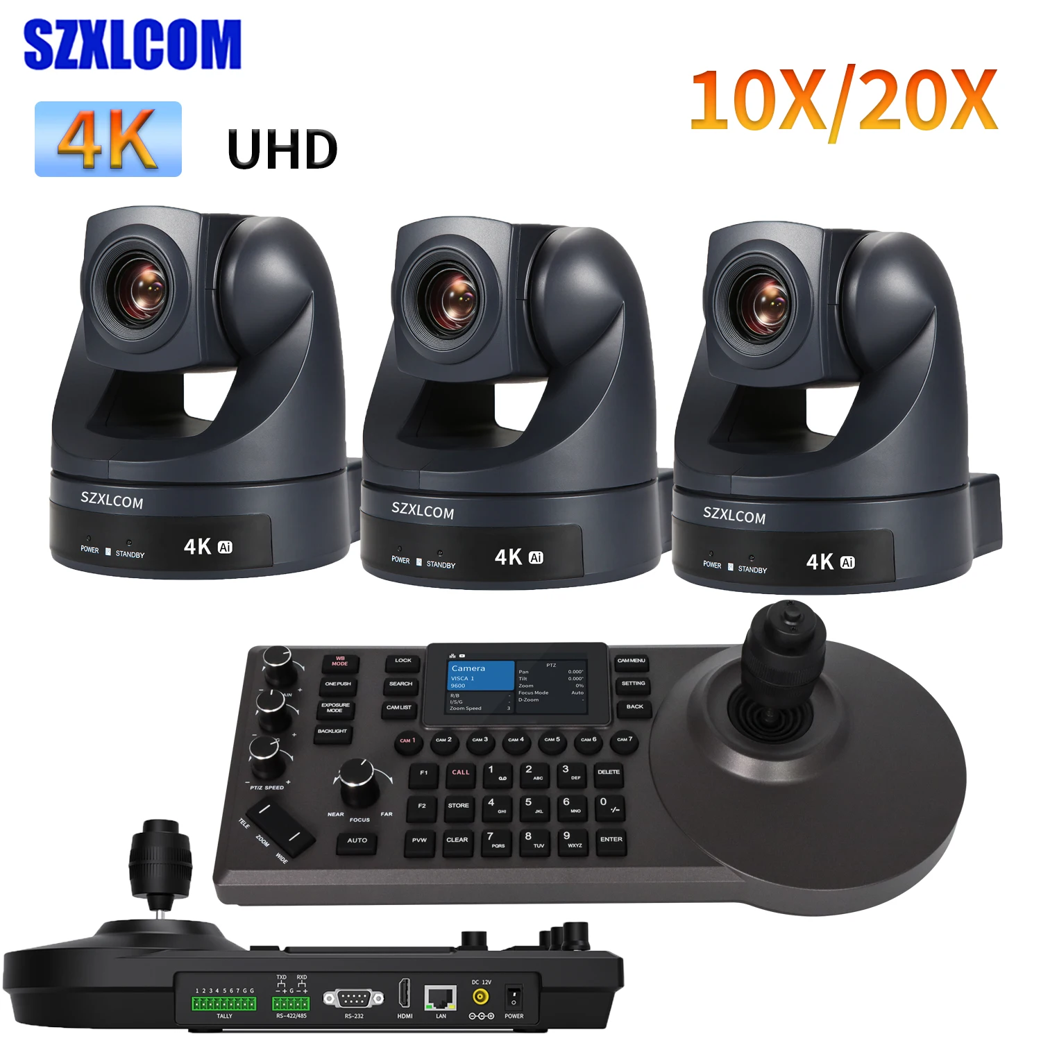4K PTZ Camera 3-Pack Kit 10X/20X Optical Zoom Auto Focus + PTZ ...
