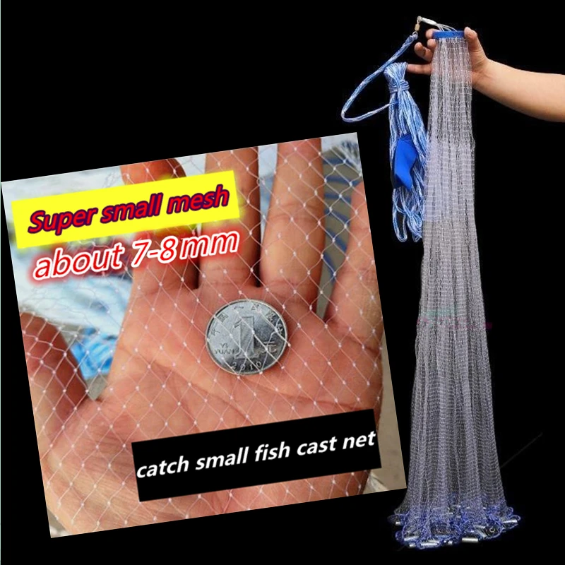 Finefish Catch Little Fish Net 7-8mm Small Mesh Hole Cast Net Sardines ...