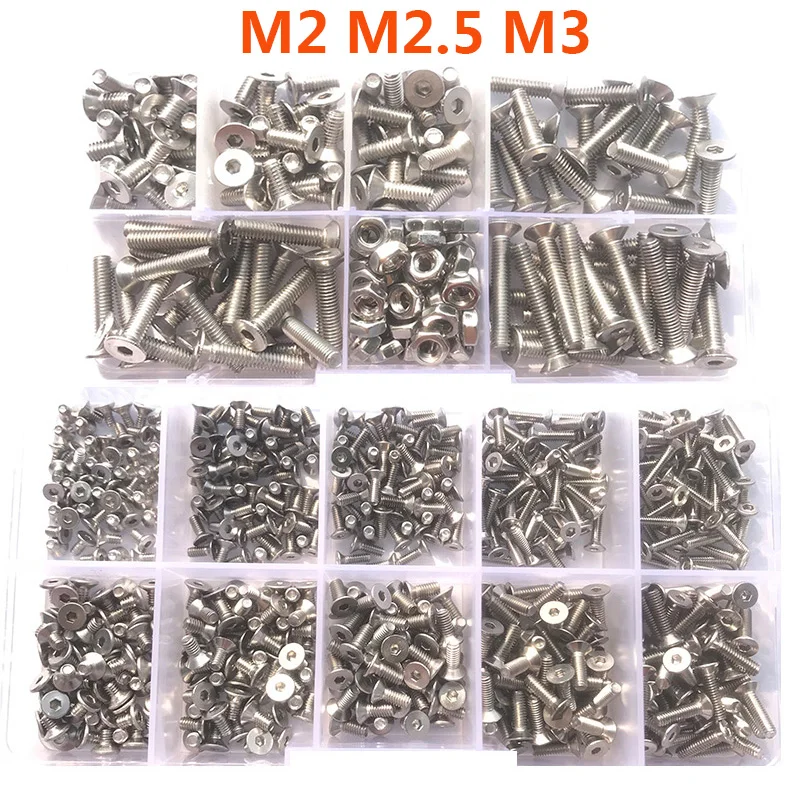210-500PCS-Hex-Socket-Head-Screw-Metric-Countersunk-M2-M2-5-M3-Flat ...
